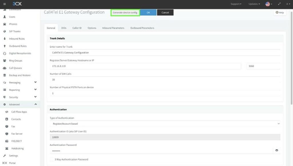 Configuring the 3CX E1 Gateway - Call4tel