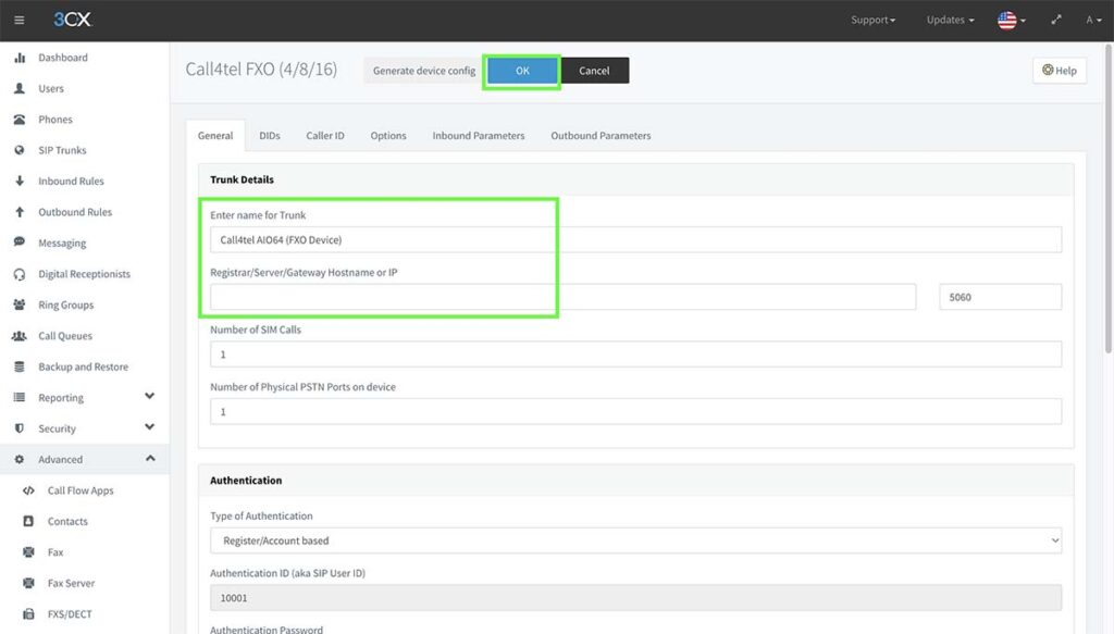 3CX Appliance Configuration - SBC & Gateway