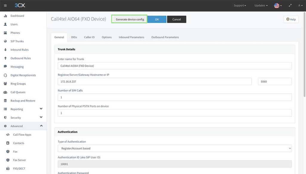 3CX Appliance Configuration - SBC & Gateway