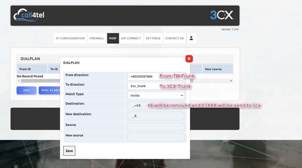 TM MPLS Line configuration with NX-32 VoIP Gateway